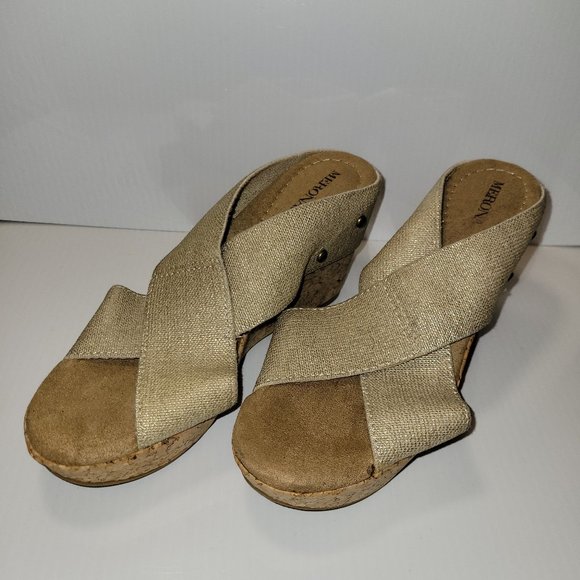 Merona | Shoes | Merona Womens Crisscross Gold Fabric Slipon Platform ...